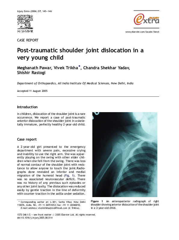 (PDF) Post-traumatic shoulder joint dislocation in a very young child
