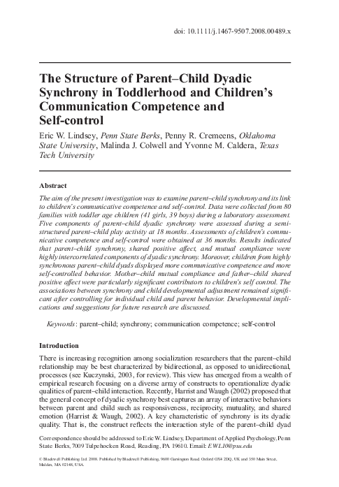 (PDF) The Structure of Parent-Child Dyadic Synchrony in Toddlerhood and ...