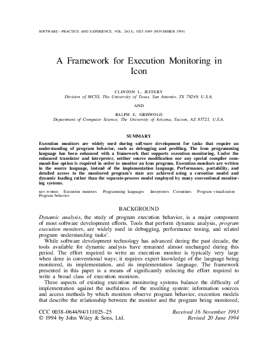 (PDF) A framework for execution monitoring in icon | Clinton Jeffery ...