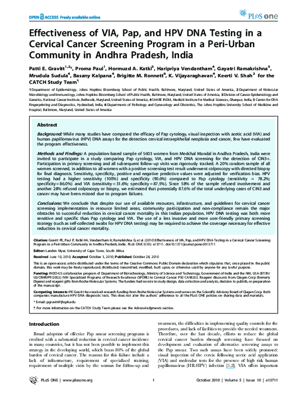 (PDF) Effectiveness of VIA, Pap, and HPV DNA Testing in a Cervical ...