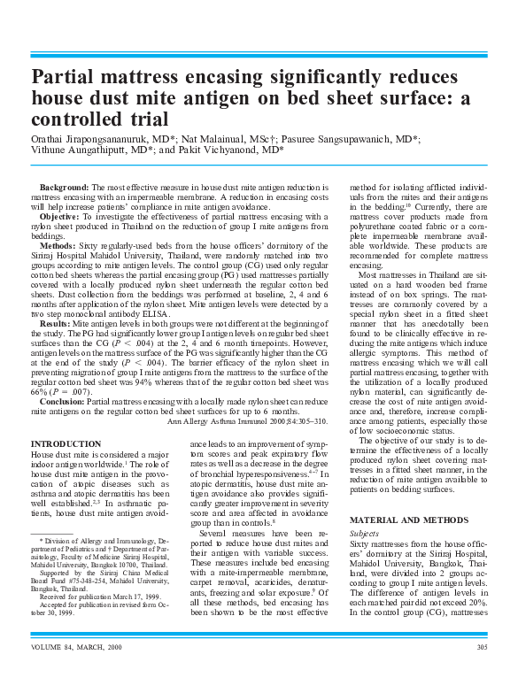 (PDF) Partial mattress encasing significantly reduces house dust mite ...