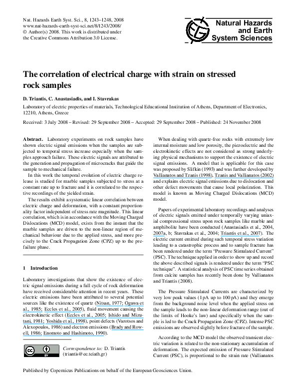 (PDF) The correlation of electrical charge with strain on stressed rock ...