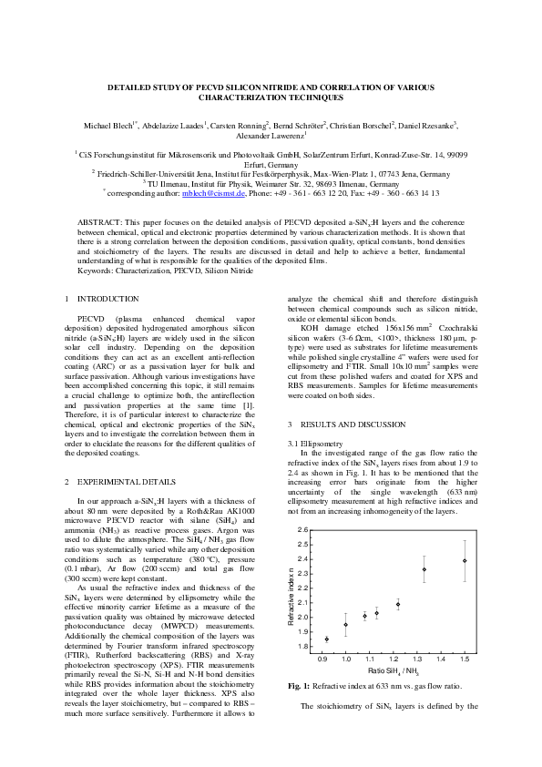(PDF) Detailed Study of PECVD Silicon Nitride And Correlation of Various Characterization Techniques