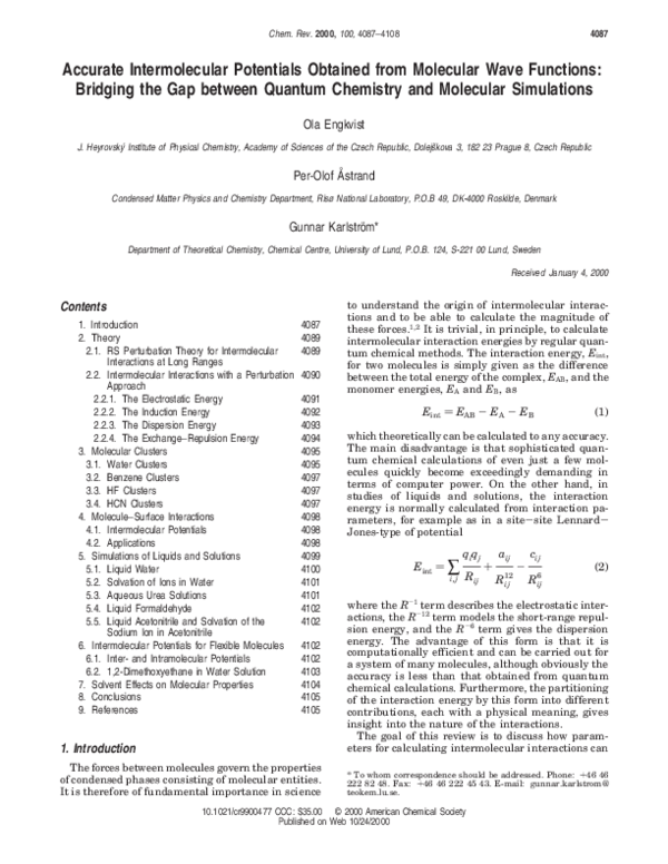 (PDF) Accurate Intermolecular Potentials Obtained from Molecular Wave ...