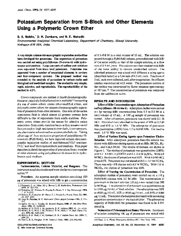 (PDF) Potassium Separation from S-Block and Other Elements Using a ...