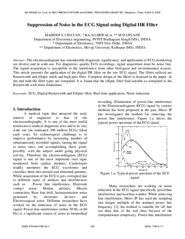 (PDF) Suppression of noise in the ECG signal using digital IIR filter