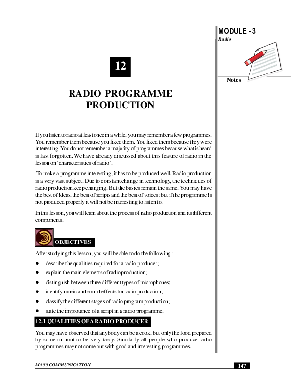 (PDF) MODULE -3 Notes 147 Radio Programme Production 12 RADIO PROGRAMME ...