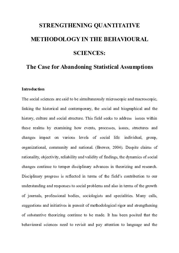 (DOC) STRENGTHENING QUANTITATIVE METHODOLOGY IN THE BEHAVIOURAL SCIENCES: The Case for ...