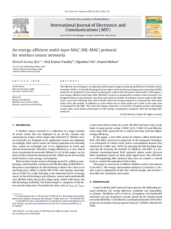 Pdf An Energy Efficient Multi Layer Mac Ml Mac Protocol For