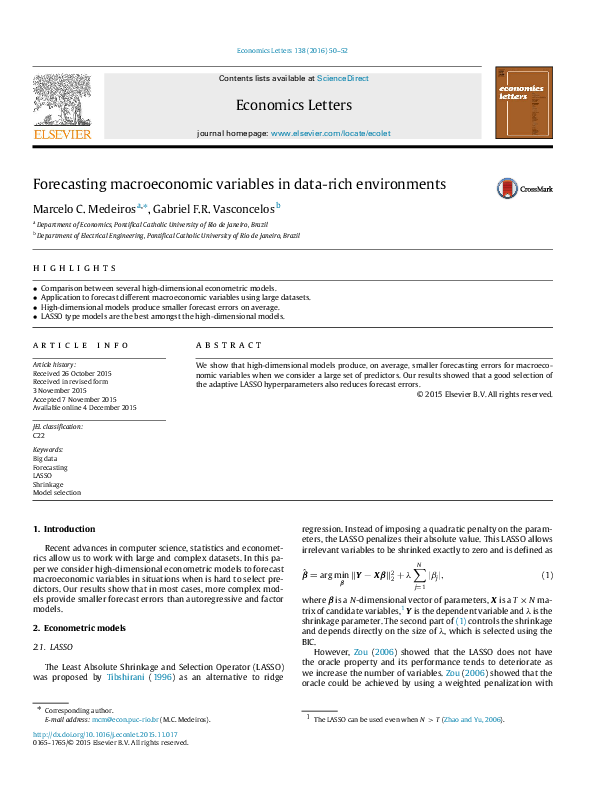 (PDF) Forecasting macroeconomic variables in data-rich environments