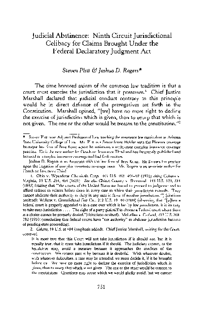 (PDF) Judicial Abstinence: Ninth Circuit Jurisdictional Celibacy for ...