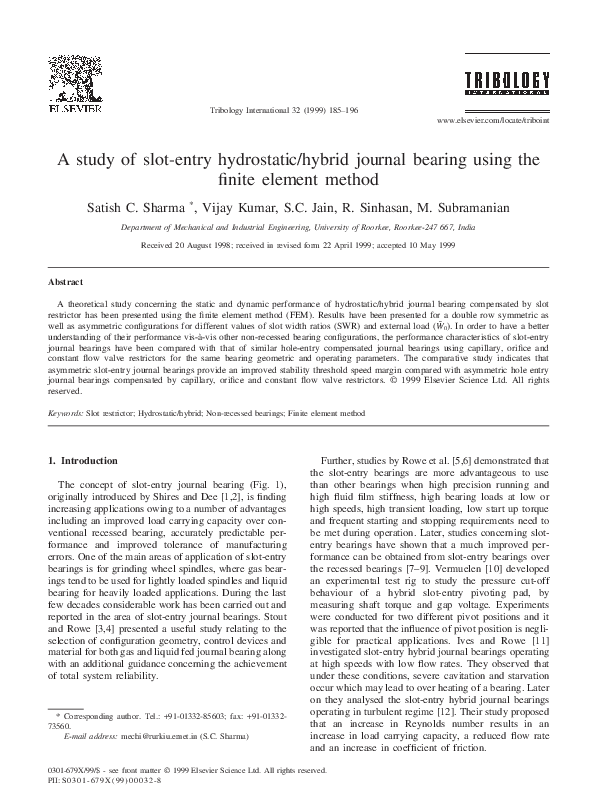 (PDF) A study of slot-entry hydrostatic/hybrid journal bearing using ...