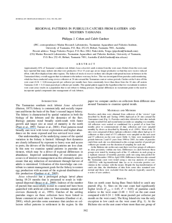 (PDF) REGIONAL PATTERNS IN PUERULUS CATCHES FROM EASTERN AND WESTERN ...