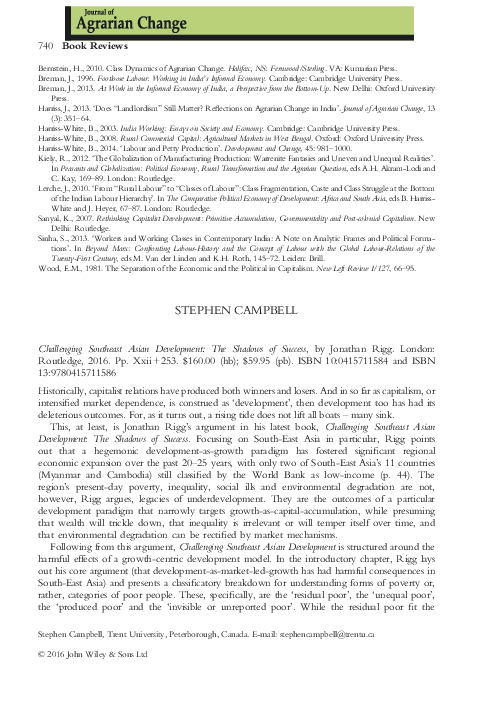 (PDF) Review: Jonathan Rigg, Challenging Southeast Asian Development