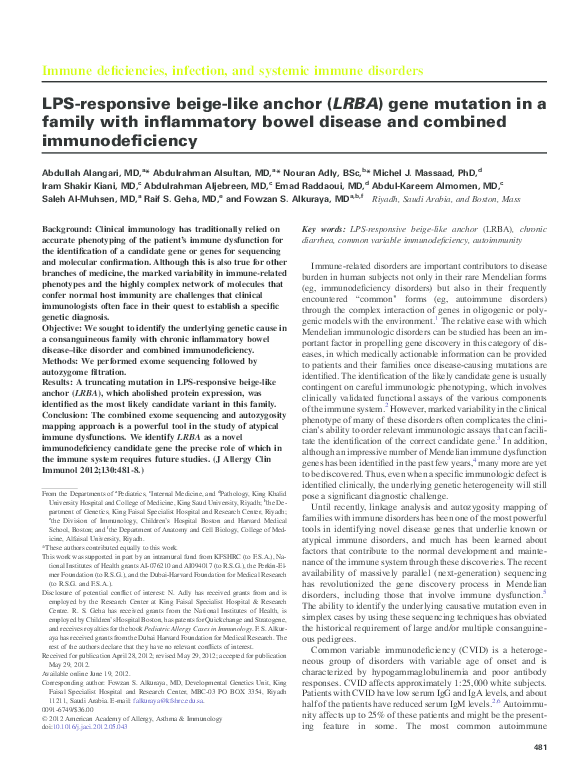 (PDF) LPS-responsive beige-like anchor (LRBA) gene mutation in a family ...