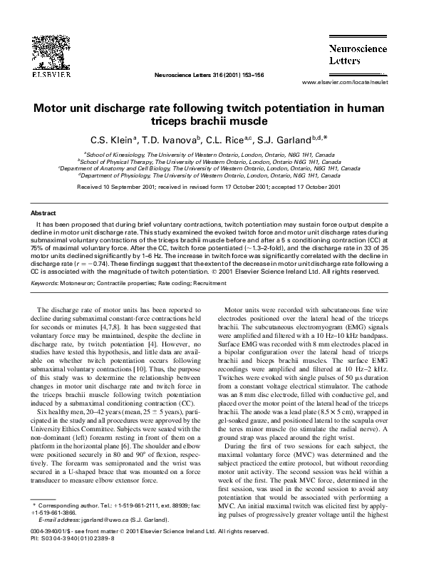 (PDF) Motor unit discharge rate following twitch potentiation in human ...