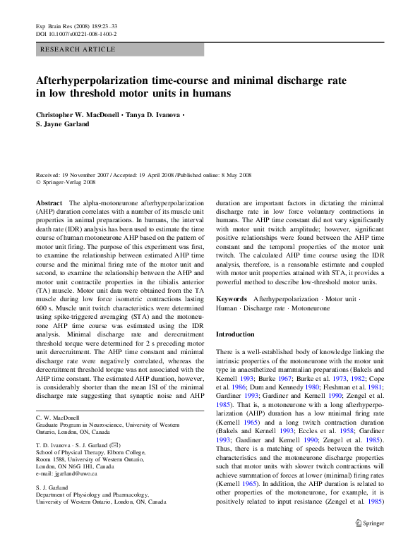 (PDF) Afterhyperpolarization time-course and minimal discharge rate in ...