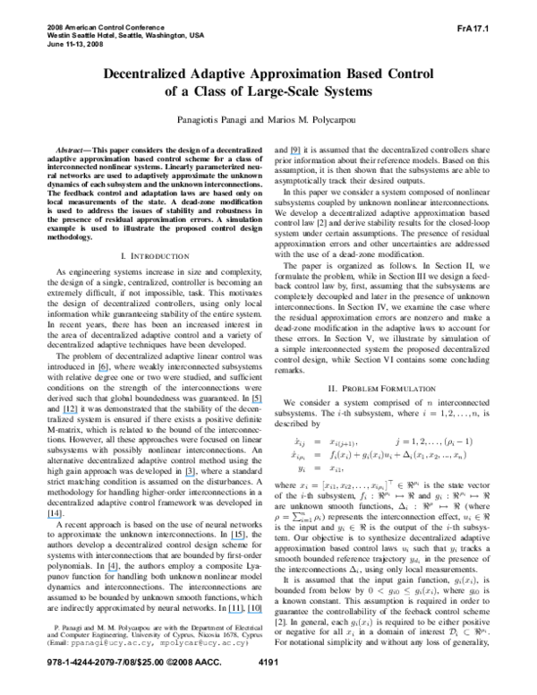 (PDF) Decentralized adaptive approximation based control with safety scheme outside the ...