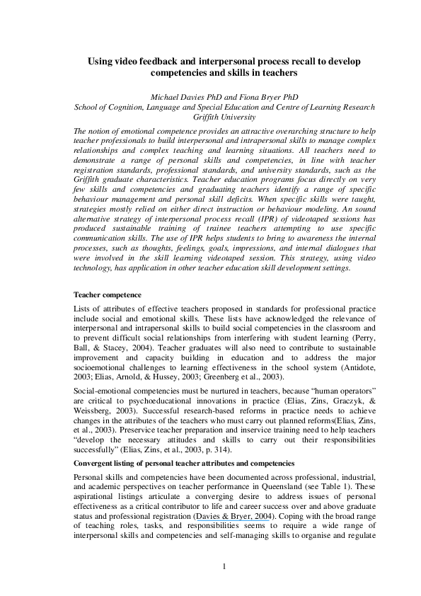 (PDF) Using video feedback and interpersonal process recall to develop ...