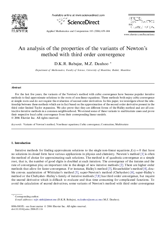 Pdf An Analysis Of The Properties Of The Variants Of Newtons Method With Third Order Convergence