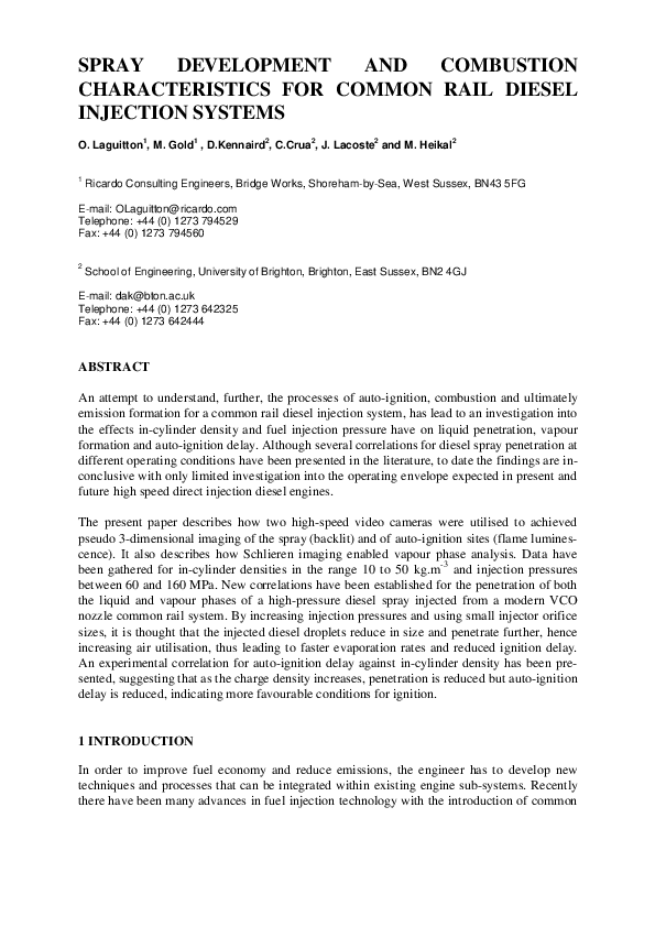 (PDF) Spray development and combustion characteristics for common rail ...