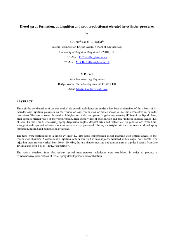 (PDF) Diesel spray formation, autoignition and soot production at ...