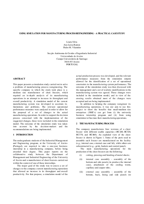 (PDF) Using simulation for manufacturing process reengineering: a practical case study