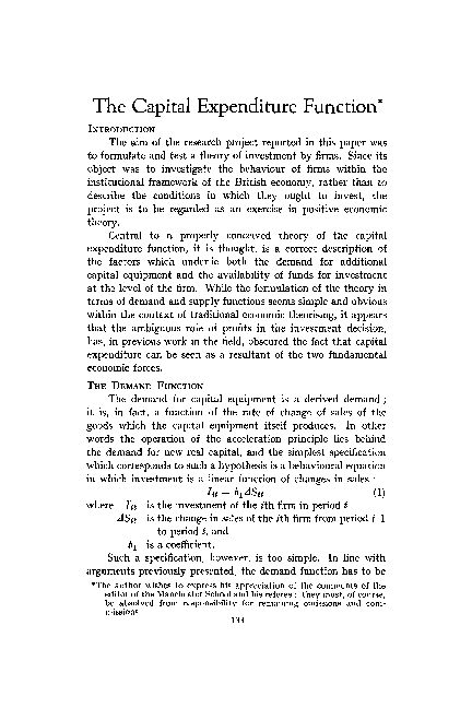 (PDF) The Capital Expenditure Function