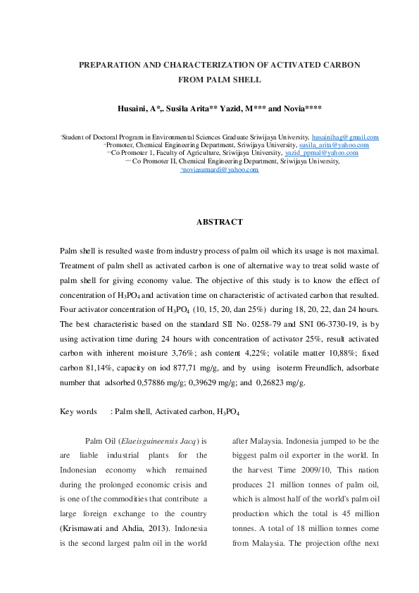 (PDF) PREPARATION AND CHARACTERIZATION OF ACTIVATED CARBON FROM PALM SHELL