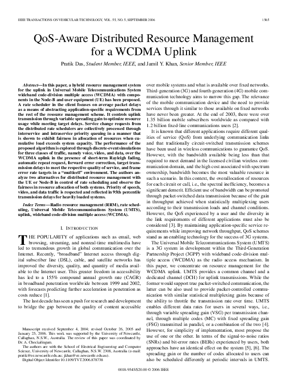 (PDF) QoS-Aware Distributed Resource Management for a WCDMA Uplink