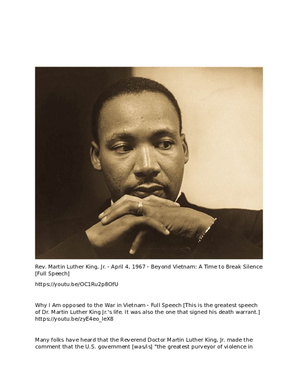 (DOC) Rev Martin Luther King Jr April 4 1967 Beyond Vietnam A Time to ...