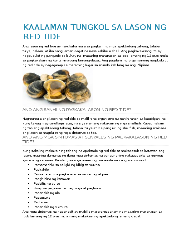 (DOC) KAALAMAN TUNGKOL SA LASON NG RED TIDE