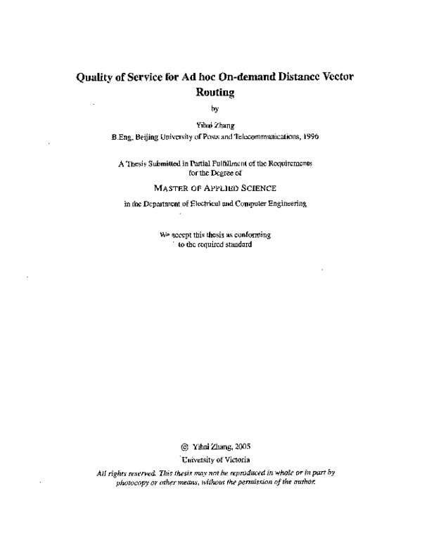 Pdf Quality Of Service For Ad Hoc On Demand Distance Vector Routing
