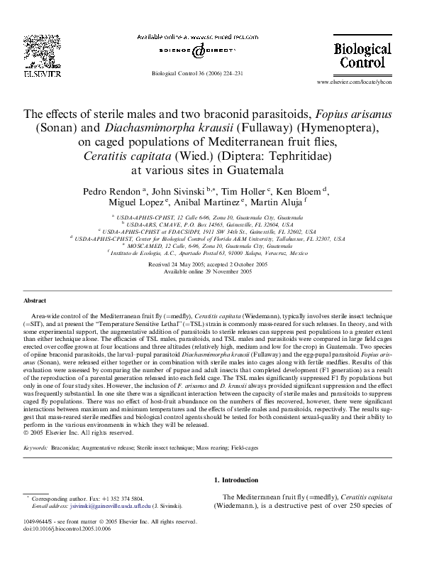 (PDF) The effects of sterile males and two braconid parasitoids, Fopius ...