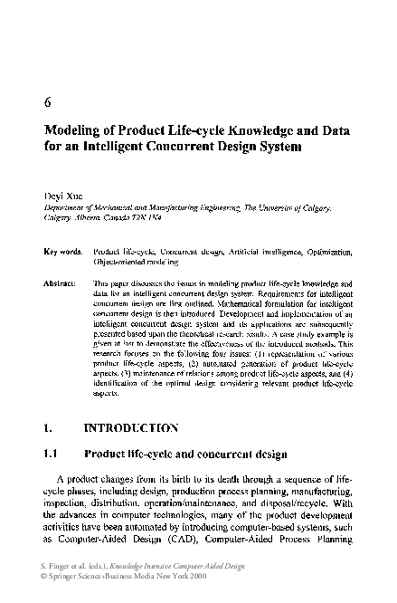 Pdf Modeling Of Product Life Cycle Knowledge And Data For An Intelligent Concurrent Design System
