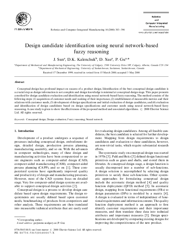 (PDF) Design candidate identification using neural network-based fuzzy reasoning