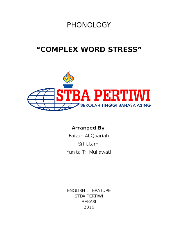 (DOC) PHONOLOGY " COMPLEX WORD STRESS " Arranged By