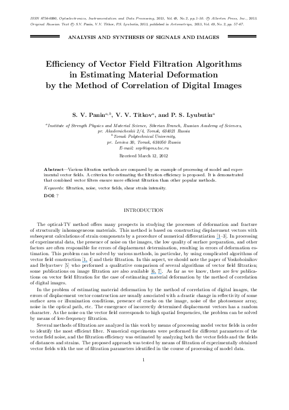 (PDF) Efficiency of vector field filtration algorithms in estimating material strain by the ...