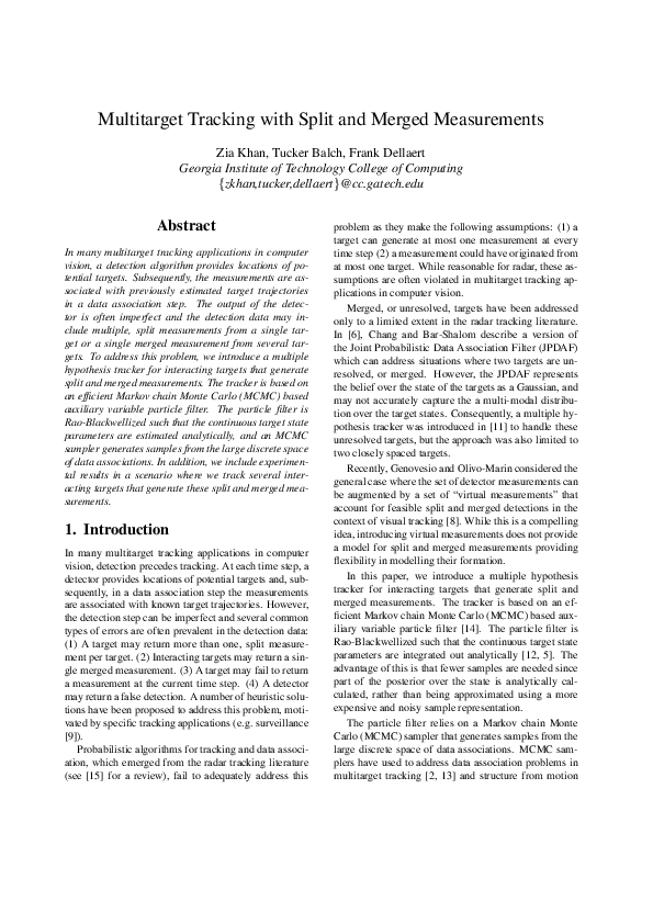 (PDF) Multitarget Tracking with Split and Merged Measurements
