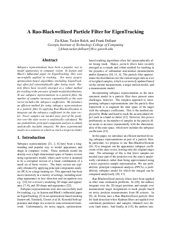 (PDF) A Rao-Blackwellized Particle Filter for EigenTracking