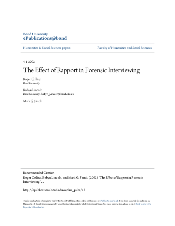 (PDF) The Effect of Rapport in Forensic Interviewing