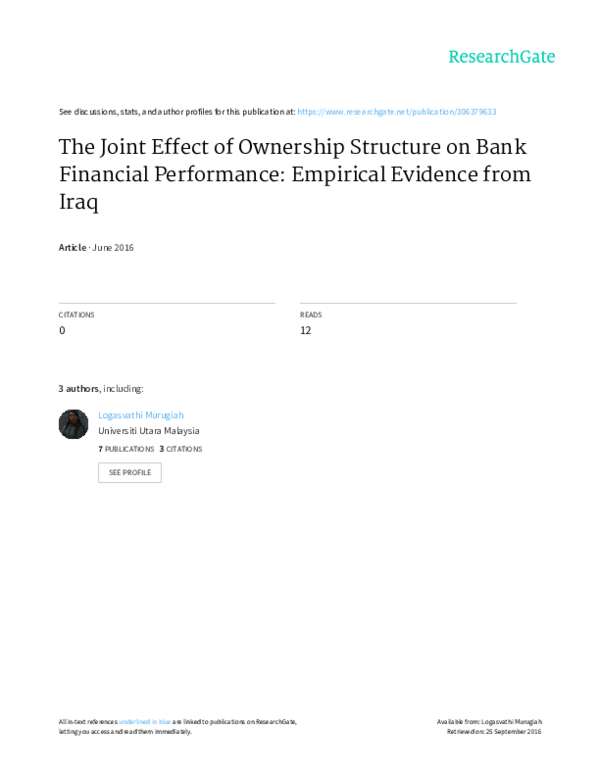 (PDF) The Joint Effect of Ownership Structure on Bank Financial Performance: Empirical Evidence ...