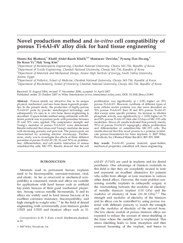 (PDF) Novel production method and in‐vitro cell compatibility of porous ...