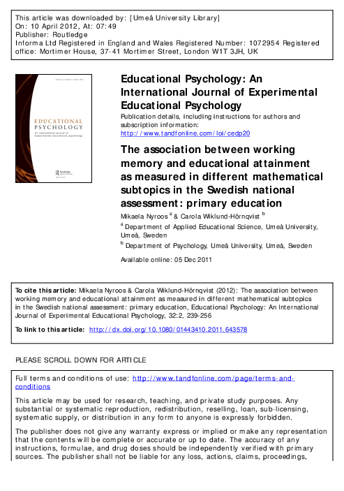 (PDF) The association between working memory and educational attainment as measured in different ...