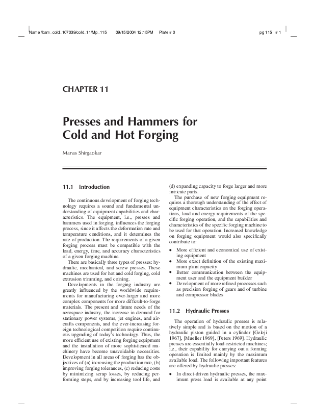 (PDF) Presses and Hammers for Cold and Hot Forging