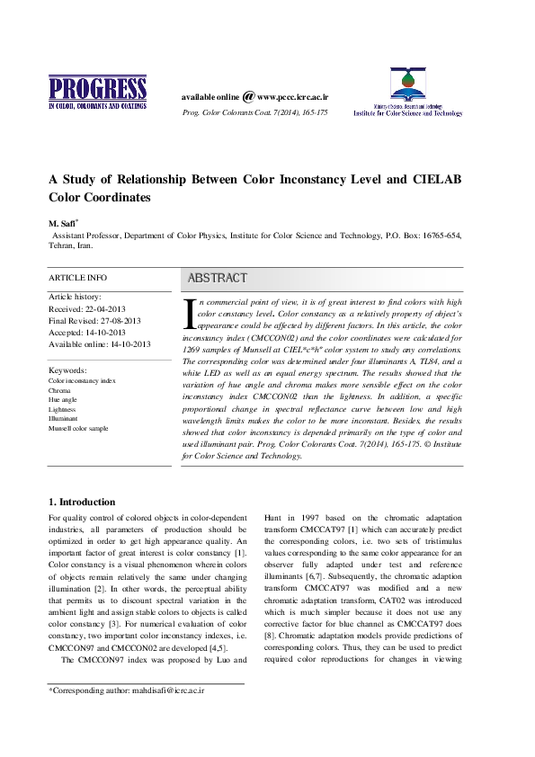 (PDF) A Study of Relationship Between Color Inconstancy Level and ...