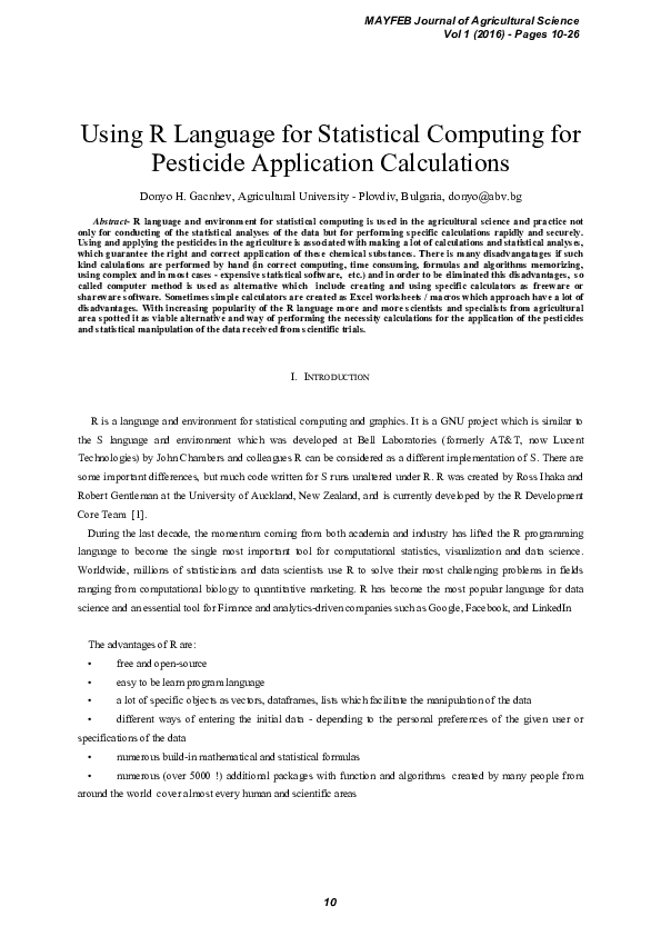 (PDF) Using R Language for Statistical Computing for Pesticide ...