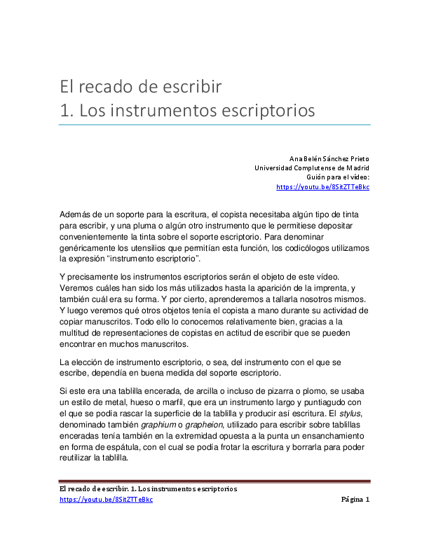 (PDF) El Recado de Escribir 1. Los Instrumentos Escriptorios
