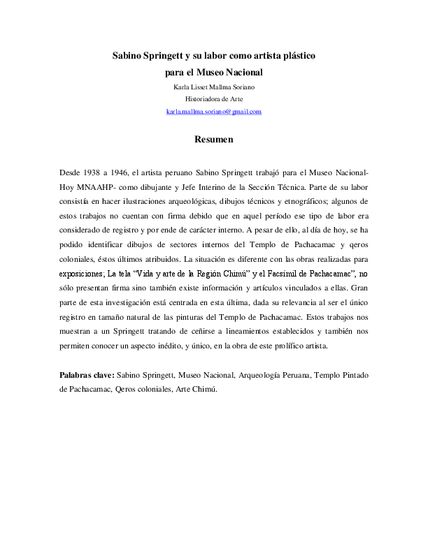 (PDF) Sabino Springett y su labor como artista plástico para el Museo ...