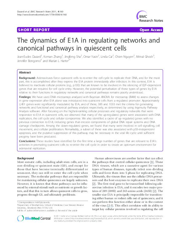 (PDF) The dynamics of E1A in regulating networks and canonical pathways ...